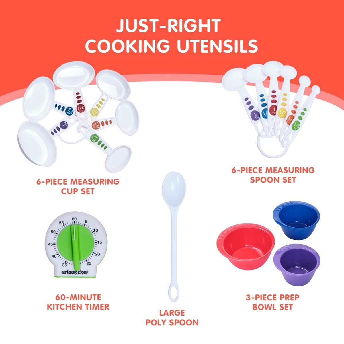 Curious Chef 17-Piece Cookware for Kids, Measure & Prep Kit, Dishwashe ...